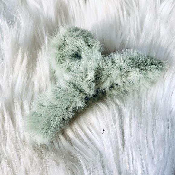 Accessories | Fuzzy Hair Claw Plush Hair Claw In Light Green | Poshmark